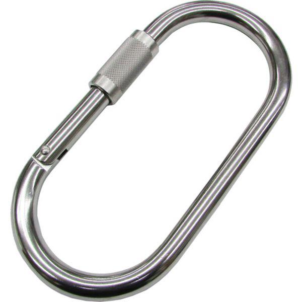 ・オーバル型のカラビナで、幅が広い物にも使用しやすいです。・環付きは不用意にフックが開くことがなく、より安心です。・チェーン・ワイヤー・ロープ等の連結金具として、また端末の金具のジョイントに。・使用荷重(kN)：3.92・D(mm)：14・...