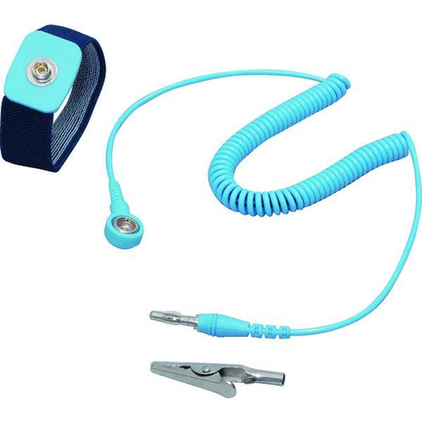 ・簡単に取り付け、取り外しのできる伸縮ゴムバンド式のリストストラップです。・電子機器・精密機器の製造工程。・コード有効長(m)：1.8・コイル部長さ(cm)：16・グランドコード長さ(m)：1.8・コード全長(cm)：43・バナナプラグ、ワ...