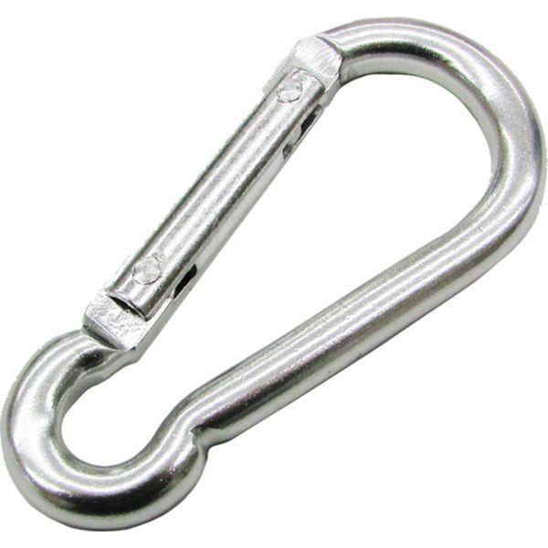 ・軽量なスプリングフックです。・開口部の形状をフックタイプにすることで指に刺さりにくい設計です。・チェーン・ワイヤー・ロープ等の連結金具として、また端末の金具のジョイントに。・色：シルバー・使用荷重(kN)：0.10・D(mm)：4.5・L...