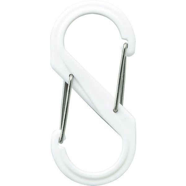 ・左右両端のフックが開口するので、片側をベルト通しにかけたまま鍵などを付け外しできます。・工具・道具や鍵の収納に。・色：ホワイト・使用荷重(kN)：14.7・縦(mm)：88・横(mm)：40・耐荷重(kg)：15・D(mm)：7.3・ポリ...