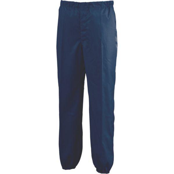 ・スラックスのクリーンウエアです。・作業者からの発塵とESD防止対策。・色：ネイビー・サイズ：L・着丈(cm)：108・ウエスト(cm)：80-85・股下(cm)：78・Fed.Std.209d クラス1000対応・帯電防止仕様：JIS T...