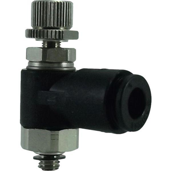 ・ニードル弁の回転数が多いので、滑らかな速度制御が可能です。・難燃性PBT樹脂を標準採用し、溶接環境での事故を防止します。・接続口径：M5×0.8・適合チューブ外径D(mm)：6・適合チューブ外径(mm)：6・使用流体：空気・制御方式：メー...