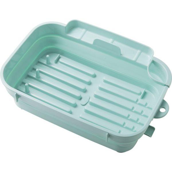 ・立つ水切りバスケットです。・使用後はおりたたんでコンパクトに収納できます。・色：ミントグリーン・容量(L)：6.8・外形寸法(mm)奥行：276・外形寸法(mm)高さ：125・外形寸法(mm)幅：398・水抜き栓付・折り畳み時寸法：398...