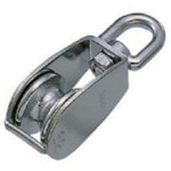 ・アイの部分がスイベルになっているので、よじれません。・ロープを通し、荷物等の吊り上げや、引っ張り作業。・A(mm)：30・B(mm)：23・D(mm)：6・L(mm)：82.5・C(mm)：15・車溝幅(mm)：10・車径(mm)：25・...