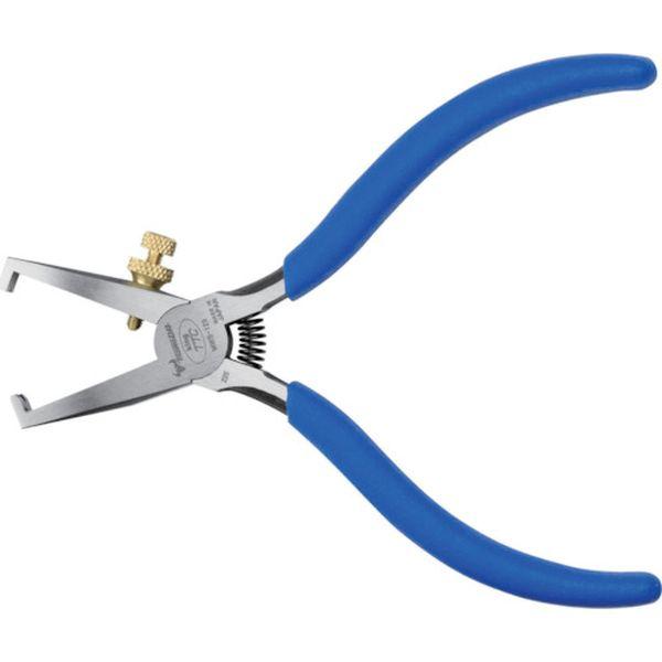 ・挟み幅の調整で太さの異なるより線の皮むきが簡単にできます。・全長(mm)：127・適合電線(［［MM2］］)：0.25〜2.0・機械用構造炭素鋼・グリップ：塩化ビニール・非絶縁工具です。電源を切ってお使い下さい。・使用用途以外には使用しな...