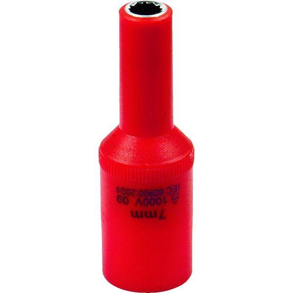 ・成型樹脂の絶縁被膜により今までにない被膜の薄さを実現しました。・電気自動車及びハイブリッド車、一般低電圧作業用・対辺寸法(mm)：7・差込角(mm)：9.5・全長(mm)：72・対辺(mm)：7・IEC60900規格品・1000V絶縁仕様...