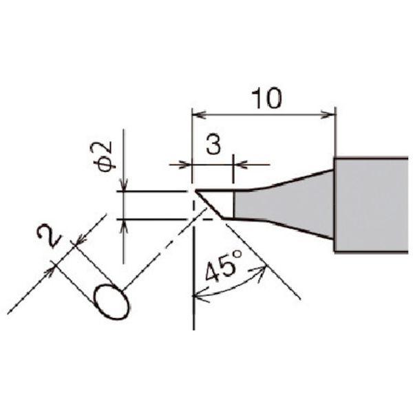 ・鉄メッキ処理の長寿命こて先です。・コネクタ部品に。・コテ先名称：Φ2mm・適合機種：PX-280/280E・先端2mm斜めカット・生産国 日本・JANコード 4975205566162・質量 9g・コード：249-3817 ・品目：PX2...