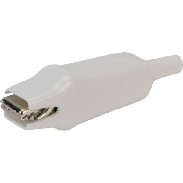 ・くわえる力が強く、安全・正確・迅速に電路の接続ができます。・ビニールカバーは、クリップの口が大きく開く様に切り欠きを入れています。・電気機器・測定機器、アース用端子など。・色：白・定格(A)：5・全長(mm)：67・穴寸法(mm)：4・耐...