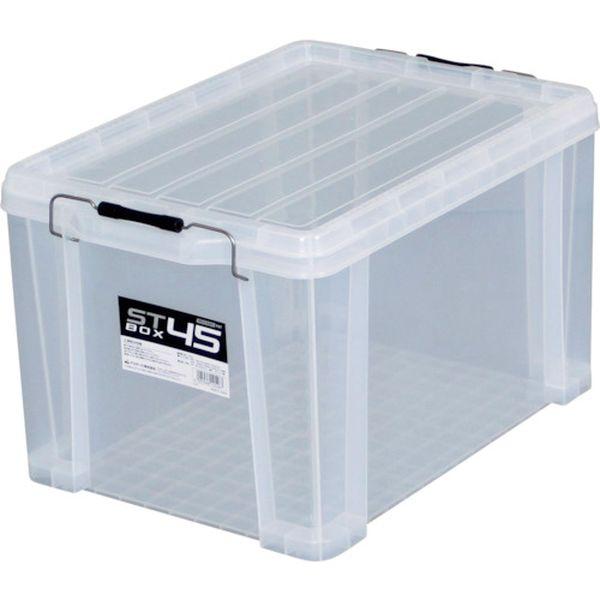 ・スタッキング(積み重ね)でき便利です。(当社品番＃22，＃45)・長さを測れるフタに43cmまでの便利な目盛り付です。・内容物が見やすいナチュラルカラー・工具や大工道具、アウトドア用品などの収納に便利。・容量(L)：43・色：クリア・外形...