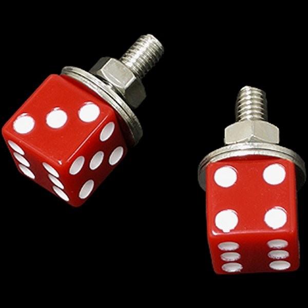 ダイスの一辺:約15mm芋ネジ:M6-1.00×25mm取り付け時のネジ部の飛び出し:約18mmレッド素材:プラスチック＆スチール【セット内容】ダイス本体×2個 芋ネジ×2本ワッシャー×4枚 スプリングワッシャー×2個ナット×2個ロットによ...