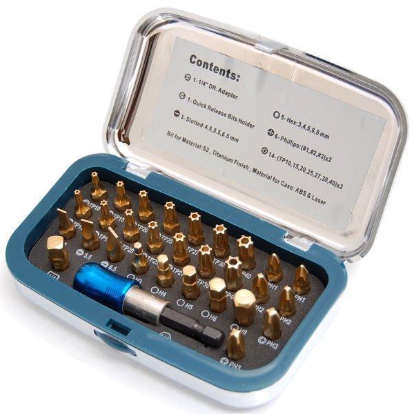 シグネット 30PC 1/4インチ チタンコーティングビットセットセット内容：1/4DRアダプター,クイックリリースビットホルダー,プラスビット(#1・#2・#3)×2,マイナスビット4.5・5.5・6.5mm,ヘックスビット3・4・5・6...
