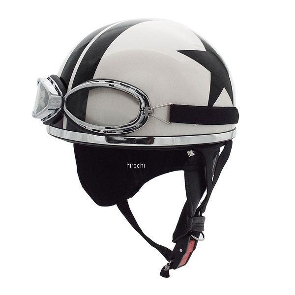 TNK工業 ゴーグル付きハーフヘルメット パールホワイト/スターサイズ：DEEP FREE（58〜60cm未満）カラー：パールホワイト/スター規格：SG規格適合125cc以下対応。（125cc以下のオートバイで一般公道の走行が可能です。）材...