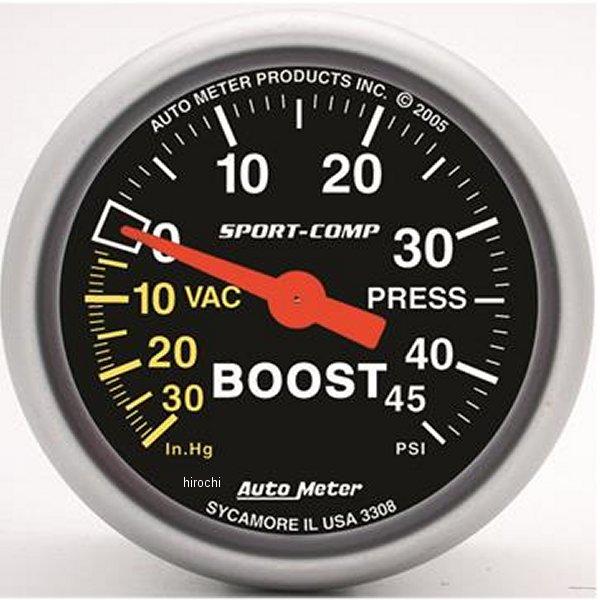 Autometer Sport-Comp 52mm 45 PSI Mechanical Boost Gaugeメーカー：AutoMeterメーカー品番：3308・掲載画像は、カタログより抜粋した参考画像となっております。ご不安な場合は、メー...