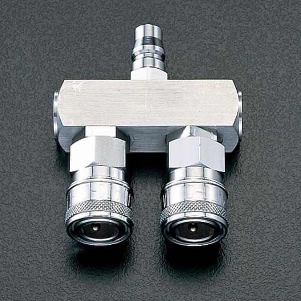 ●型:20型●使用圧力:1.0MPa●材質:鋼鉄(クロムメッキ)・アルミニウム1本の空気配管から同時に2本の空気を分岐することができます。EA140DK-2B000012056405ヤフー SP店