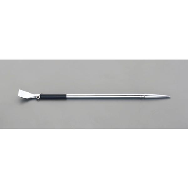 材質：機械構造用炭素鋼、焼入特殊鋼パイプ(クロームメッキ仕上げ)全長：1000mm先端幅：44mm軸径：22mm重量：1.6kg鉄骨工事の穴あわせ、壁材の剥がしなど広範囲な作業に対応しています。ゴムグリップや安全ロープ用の穴付きで高所でも安...