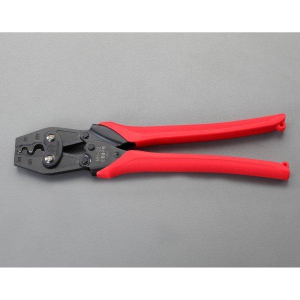 対応端子：裸圧着端子、スリーブ用圧着範囲(mm2)：5.5、8、14、22全長：330mmハンドル材質：スチール刃材質：特殊鋼重量：680gJIS適合品JISマーク付なので、官公庁指定工事に使用可能EA538JF-2000012255934...