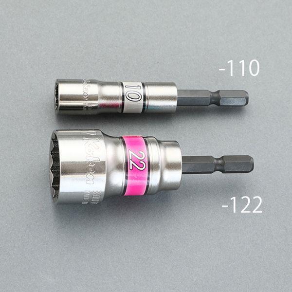 対辺(mm)：22外径(mm)：28.2全長(mm)：77六角シャンク：1/4""重量(g)：8012ポイント超高耐久シャンクインパクトレンチとの組み合わせにも良好な重量バランスダーククロムメッキ仕上げ18Vインパクトレンチに対応サイズによ...