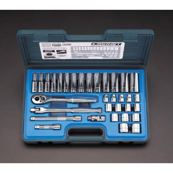 ●(セット内容)…33点●差込角…3/8"●ソケット及びディープソケット(6角)…8・9・10・11・12・13・14・15・16・17・18・19・21・22mm●ラチェットハンドル…202mm●スピンナーハンドル…200mm●エクステン...