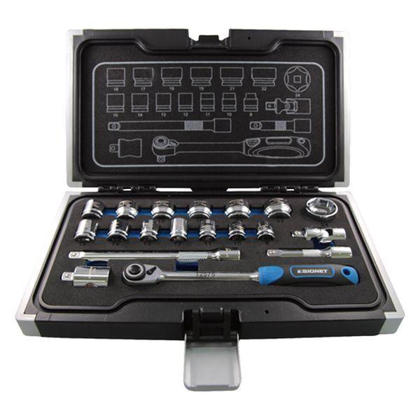 [セット内容]：19点差込角：3/8""ソケット(6角)：8・10・11・12・13・14・15・16・17・18・19・21・22・24mmラチェットハンドル：195mmエクステンションバー：75・150mmソケットアダプター：凹1/2"...