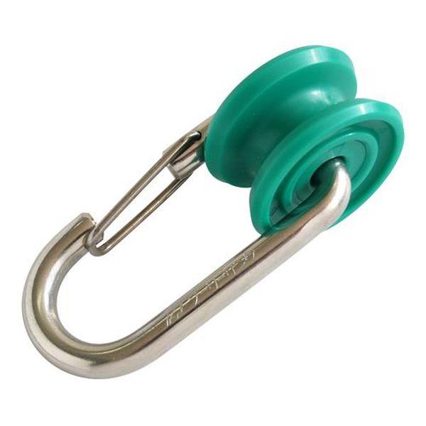 ●使用荷重(kg)…30●使用ロープ径(mm)…6〜8●車径(mm)…36●全長(mm)…83.5●口の開き…17mm●線径…7mm●車幅…21mm●重量…54g●材質…本体：SUS304（バレル研磨）滑車：PPスプリングゲート：SUS30...