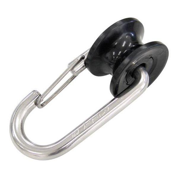 ●使用荷重(kg)…30●使用ロープ径(mm)…10〜12●車径(mm)…33.5●全長(mm)…82.5●口の開き…17mm●線径…7mm●車幅…21mm●重量…53g●材質…本体：SUS304（バレル研磨）滑車：PPスプリングゲート：S...