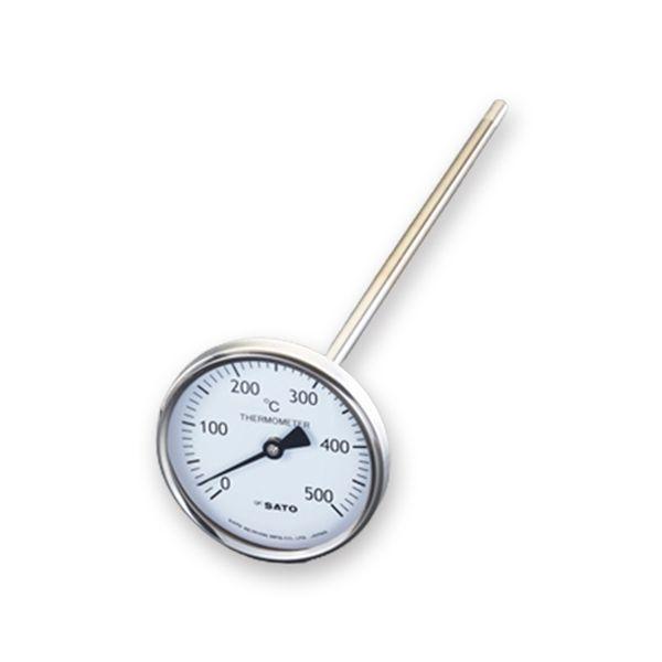 メーカー：佐藤計量器製作所型番：BM-T-75Sダイヤル径：75mmケース外径：80mm測定範囲(℃)：0〜500感温部長(mm)：300感温部径：81目盛：10℃精度：±10℃取付ねじ：無し材質：ケース：SUS304 透明板：ガラス防水性...