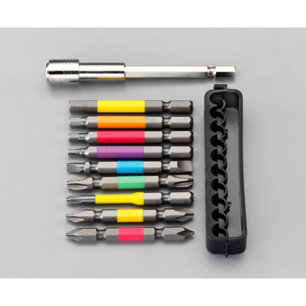 ●(+)ビット…#1・#2・#3●(-)ビット…5.0・6.0mm●Hexビット…3・4・5・6mm●ビットホルダー…六角軸：1/4"、全長：100mm●ビット全長…65mm色の違いによって先端サイズの選別が容易です。EA813A-1100...