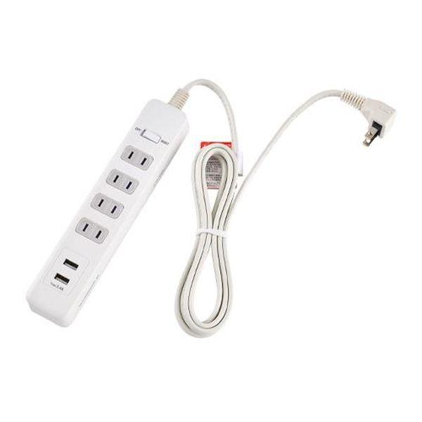 ●サイズ…41×212×25mm●使用温度範囲…−10℃〜40℃●コード長…2m●プラグ…2P（L型）●AC差込口●定格…14A・100V(1,400W)●コンセント…2P×4口●USBポート●USB出力（A）…DC5V・合計3.4A（1ポ...