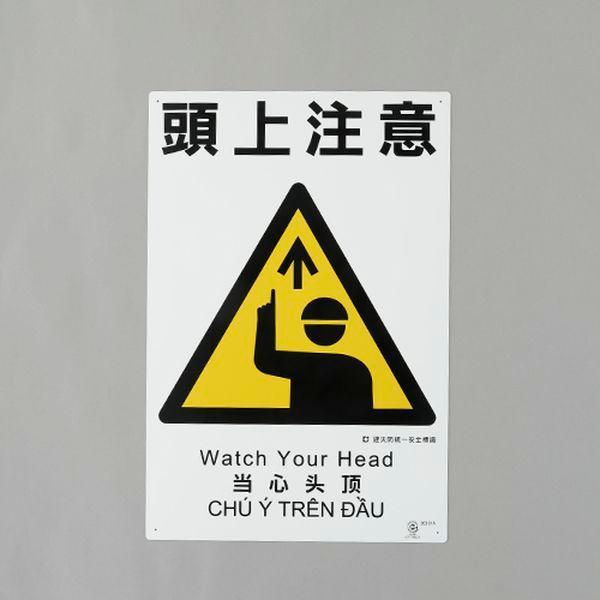 メーカー：ユニット（UNIT）型番：363-01Aサイズ(mm)：450×300×1(t)表示内容：頭上注意材質：エコユニボード取付穴：φ2.5mm×4ヶ所片面印刷日、英、中、ベトナム4ヶ国語入入数：1枚EA983BV-1010000123...