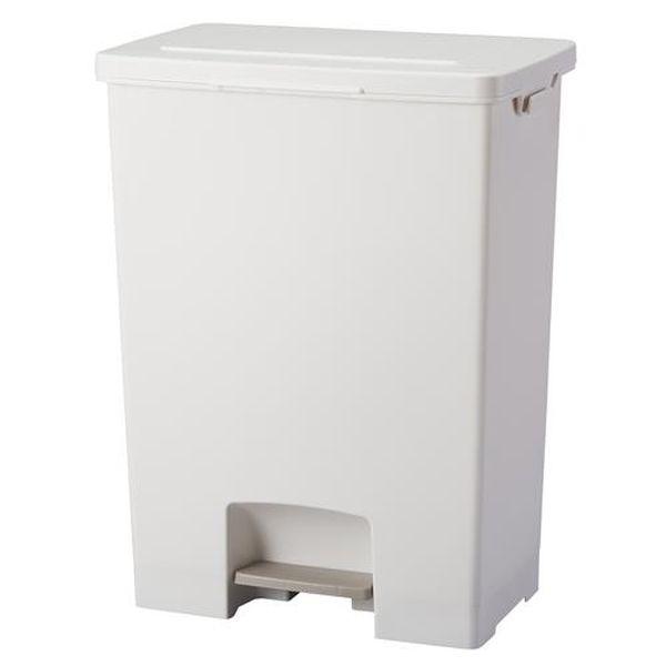 ●容量…45L●サイズ(mm)(W×D×H)…431×284×584●重量…1.9kg●材質…本体・フタ・袋止め・ペダル：ポリプロピレン、ロッド：スチール(クロームメッキ)●カラー…ホワイト●フック付き●ペダル開閉式ダストボックスEA995...