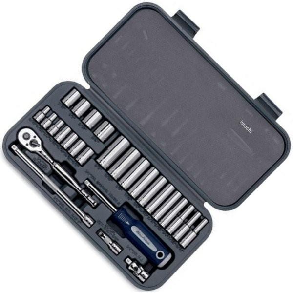 ブルーポイント メトリック 汎用サービスセットです。【セット内容(全 1/4インチ ライブ)】・6ポイント シャローソケット、ミリサイズ(4-14mm) 11個・6ポイント ディープソケット、ミリサイズ(4-14mm) 11個・ラチェット/...