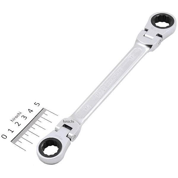 KTC ラチェットめがねレンチ(両頭型首振りタイプ) 14mm×17mmラチェット部は、本締めが可能です。送り角度5°(8mmを除く)で狭い場所でのスムーズな連続作業ができます。首振り角度は180°です。滑りにくいグリップデザインを採用しま...