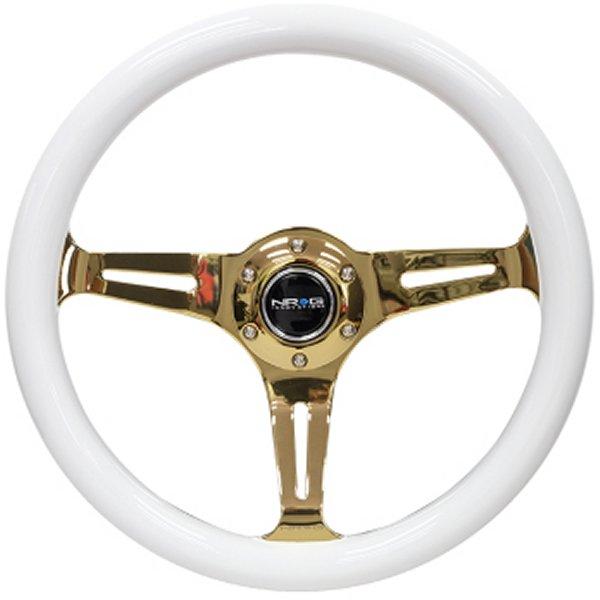 NRG Classic Wood Grain Steering Wheel (350mm) White Grip w/Chrome Gold 3-Spoke Centerメーカー：NRGメーカー品番：ST-015CG-WT・掲載画像は、カタ...