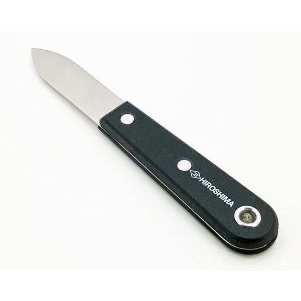 広島工具オリジナル　ツノベラミニ発泡ABS樹脂の柄に装焼入れステンレスのツノベラです使いやすい全長17cmで、持ち手には使いやすい穴が開いています。先端曲げのタイプと直の2種類。