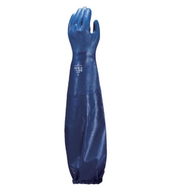 ●材質：樹脂部ニトリルゴム　　　　繊維部ポリエステル・綿●サイズ：Ｍ、L、LL●全長：６５ｃｍ●用途：水産・漁業／農業／清掃サービス／食品関連／自動車関連／建築・設備メンテナンス／石油化学関連／●特徴　・指先の強化　・手袋と腕カバーに継ぎ目...