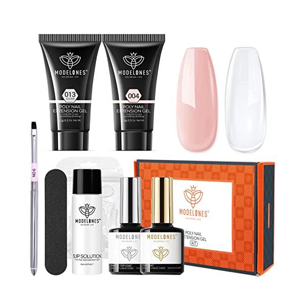 セット内容：このポリジェルセットには、15 g * 2本の長いだしジェル、スリップソリューション、ベースとトップコート、ネイルツールが含まれており、ネイルサロンや自宅のDIYに最適です丈夫で軽量：丈夫で傷などからあなたの爪を保護します。弱い...