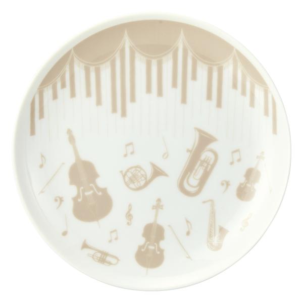 クラシカルなコンサートを連想させるホールのカーテン幕と楽器のデザインインテリアに調和する優しく淡いくすみカラーがポイントリズミカルに配置された楽器や音符がコンサートシーンを演出します■主材：磁器（ニューボン）　■個装：ダンボール　■日本製