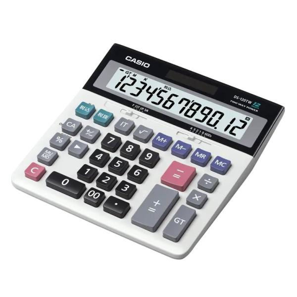 加算器方式。優れた操作性と視認性のデスクタイプ。12桁表示。◆商品概要◆■製品特長加算器方式税計算（税額計算や税率の変更可能）傾斜表示■製品タイプ横長デスクタイプ（卓上で便利）■桁数12桁■液晶ディスプレイ計算状態表示3桁位取り表示■キーの...