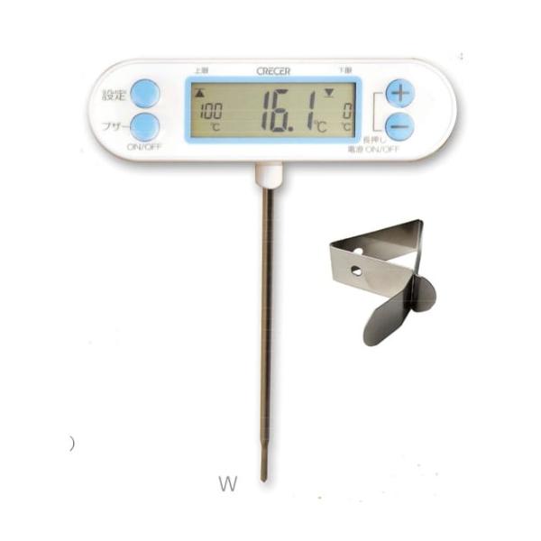 ■商品特長温度測定の上限・下限値を設定できます設定温度範囲外になるとブザー音でお知らせします特徴 ・本体は防滴(IPX4)・外部温度センサー部は完全防水(IPX7)・鍋に取り付け用のクリップを同梱・温度センサーの保護キャップを同梱・電池付　...