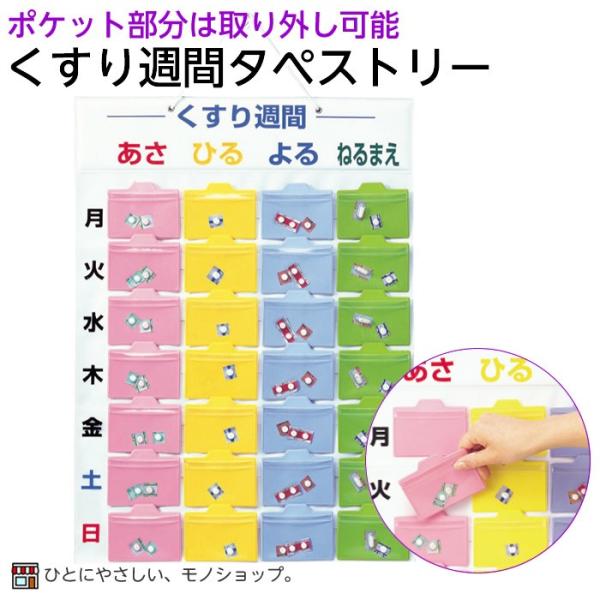 ●1つ1つのポケットが本体から取り外せるので、ポケットに入っている薬の取り出しが簡単です。●1週間分の薬を服薬時間に合わせて、1回分の薬をセットしておけば、自主的に服薬管理ができます。 配送方法宅配便でのお届けとなります。 サイズ本体：62...