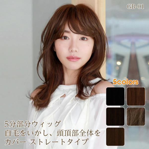 【プリシラ】 5分ウィッグ　ニュアンスストレート自毛をいかし、頭頂部全体をカバーするストレートタイプの五分ウィッグ（部分ウィッグ）です。※フルウィッグではありません。商品管理番号GB-01 サイズ つむじから前:約20cmつむじから後:約4...