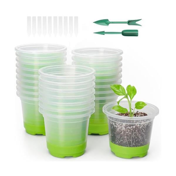 グリーン/9CM-24個セット/-・Size:9CM-24個セット・??育苗ポット 24 セット??当社の製品は3つのサイズ（9/10/13cm）からお選びいただけ、様々な植栽ニーズに最適です。種から育てる場合でも、苗を育てる場合でも、植物...