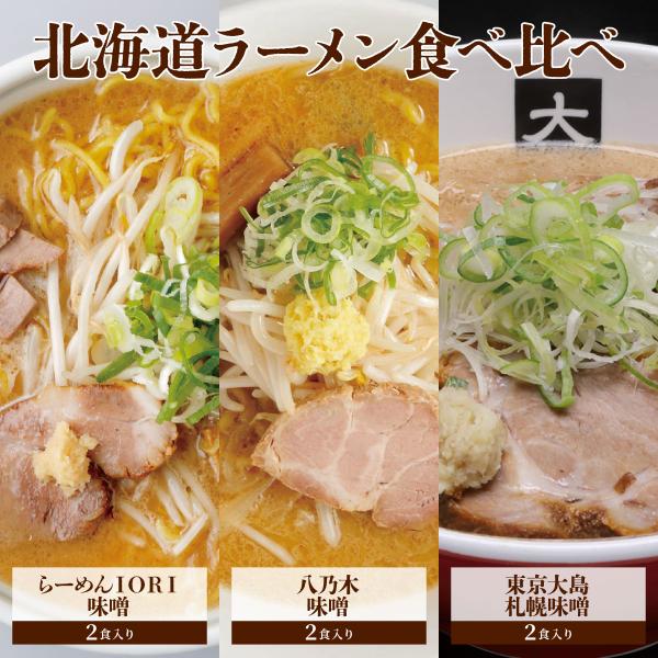 北海道を代表する『ＩＯＲＩ』・『八乃木』・『東京大島』のらーめんをセットにしました。各店２食入合計６食入のセットです。各店の自慢の味噌らーめんを食べ比べてください。