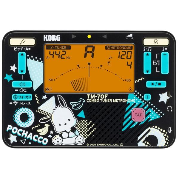 「商品情報」多彩な機能と高い視認性を備えたチューナー・メトロノームTM-70Fと、楽器に取り付けて振動を直接キャッチできるクリップ式コンタクト・マイクCM-400がセットになったTM-70Cに、ハローキティ、ポチャッコ、シナモロールのサンリ...