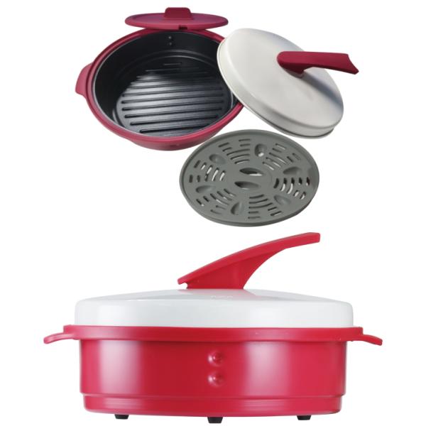 【レンジで焼ケール 両面焼き 蒸しプレート付】人気の「レンジで焼ケール」新作！今回は食材を裏返さず1度に両面が焼ける上下Wプレート付で新登場！●食材をひっくり返す手間をかけずに1回で魚、肉が両面で焼けます。●レンジで簡単・安全。火を使わない...