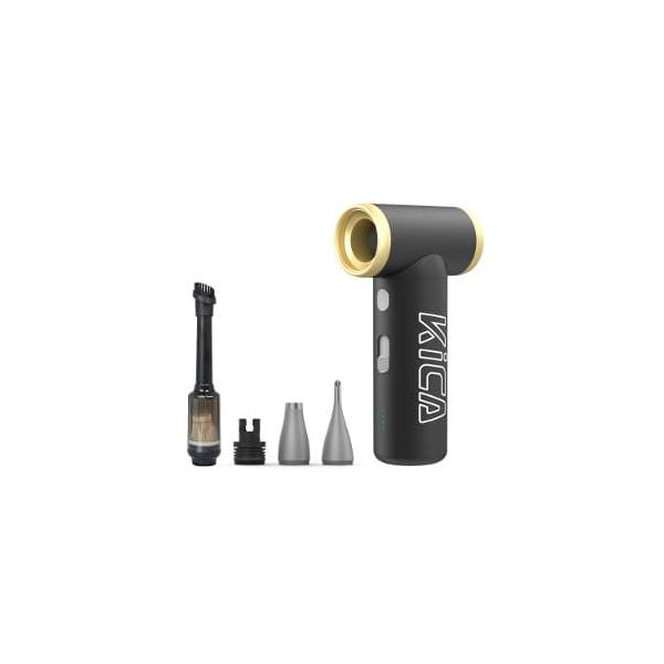 【KiCA キカ Jet Fan 2S バキュームキット ブラック】●軽量300g、直径3.5cmのグリップで片手作業可能なUSB充電式小型エアブロワーガン。●カメラジンバルメーカーFeiyuTechの技術を応用した強力モーター搭載11万回...