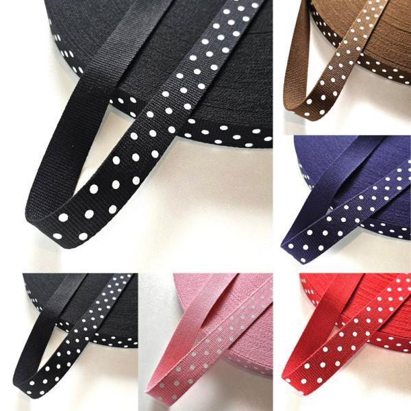 【商品情報】・アクリルテープ・バーバリー織・ドット/水玉柄  ☆国内生産品です  ☆ドット印刷は表面のみとなります・色：全5色　（ブラック、ブラウン、ネイビー、ピンク、レッド）【サイズ】幅：25mm厚：1.5mm【注文方法】こちらの商品は、...