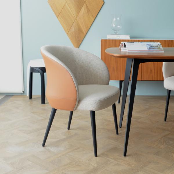 アモルチェア Amol Chair ダイニングチェア アーム 布　革　異素材　ツートン 　脚部スチール　モダン ファブリック カフェ オシャレ ミーティング チェアーミーティングチェア  1脚 リフレッシュチェア  オフィス シンプル 一人...
