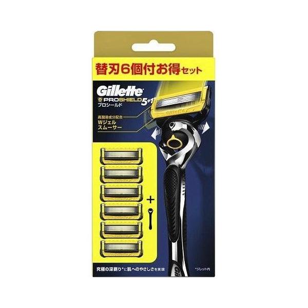 ジレット プロシールド Gillette カミソリ 本体 1コ 替刃 6コ付■製品特徴ジレット5枚刃シリーズ最高級モデル・深剃り+やさしさタイプ高潤滑成分配合のWジェルスムーサー搭載 究極の深剃り*に肌へのやさしさを実現 。ジレットのカミソ...