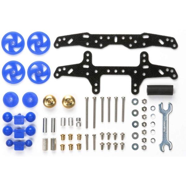 ミニ四駆グレードアップパーツ No.435ファーストトライ パーツセットMINI 4WD BASIC TUNE-UP SET●FRPマルチワイドステー、FRPマルチワイドリヤステー、13mm・19mm低摩擦プラローラー、マスダンパー、ボール...